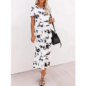 Tie Dye Split Dresses for Juniors Long Short Sleeve Summer Beach X-Large