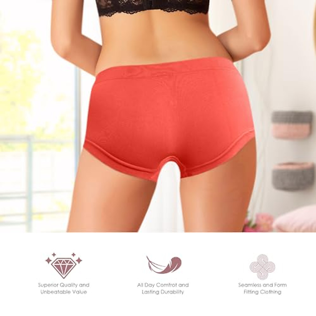 Alyce Ives Womens Seamless Boy Short Panties, Boyshort Boxer Briefs-12 Pack