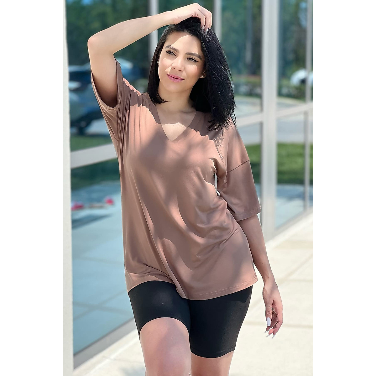 WIHOLL Track Suits for Women Set 2 Piece Going Out Outfits Biker Shorts Sets Plus Size Tan XL