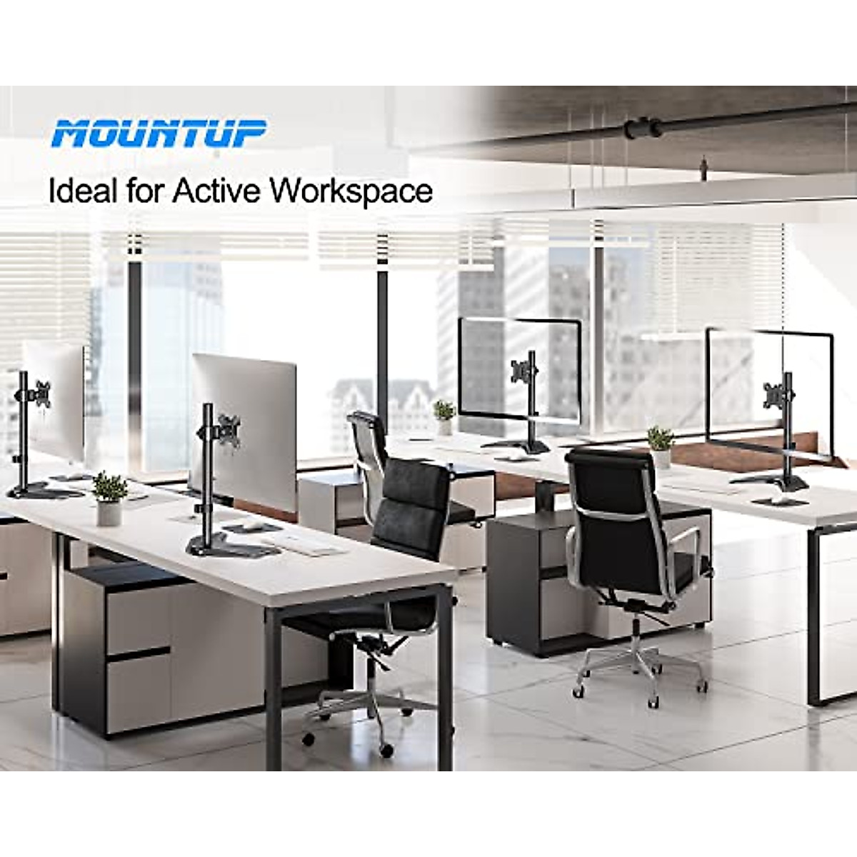 MOUNTUP Single Monitor Stands, Freestanding VESA Monitor Desk Mount fits 13'' to 32'' Computer Screen with Height Adjustable, Swivel, Tilt, Rotation, VESA 75x75 100x100 MU0023