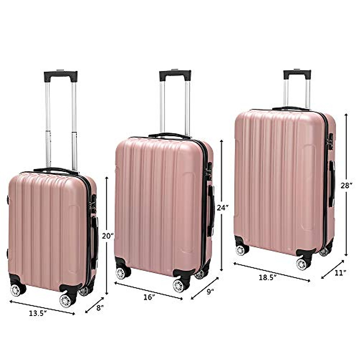 Imseigo Luggage Sets,3-in-1 Hardside Carry on Suitcase Sets with Spinner Wheels & TSA lock, 20"/24"/28" Durable Portable Lightweight ABS Luggages for Travel, Business (Rose Gold)