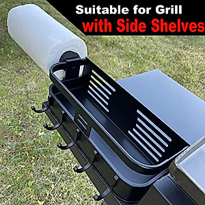 Magnetic Griddle Grill Caddy Organizer No-Installation - Durable Aluminum BBQ Storage for Outdoor Blackstone Grills with Side Shelves, with Paper Towel Holder