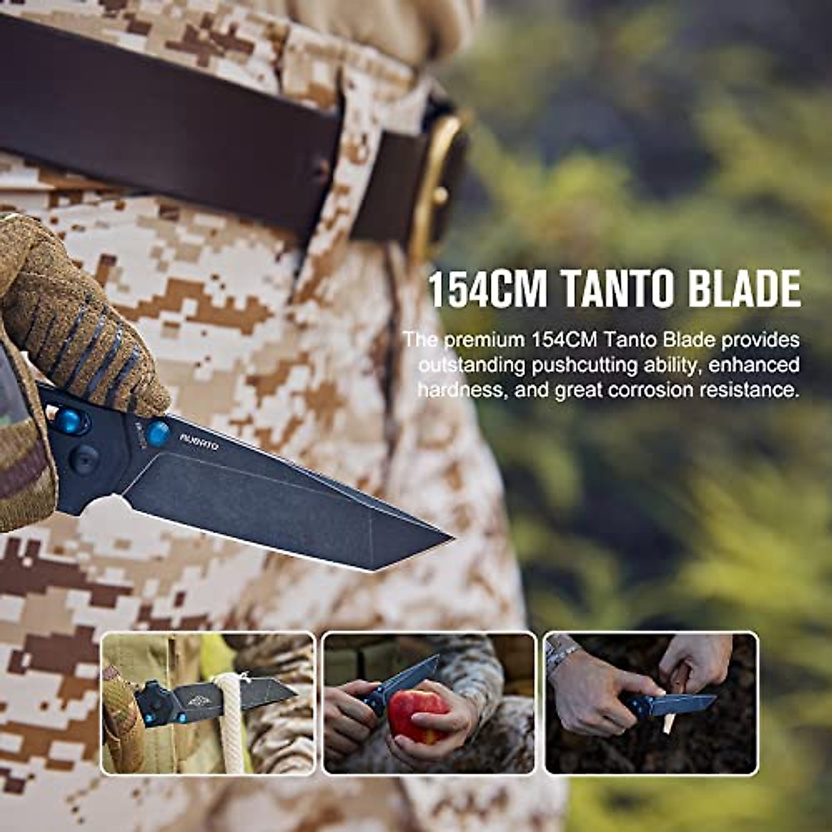 OKNIFE Rubato Pocket Knife, Tanto Style EDC Folding Knife with 154CM Stainless Blade and G10 Handle for Camping Indoor and Outdoor Activities (Black)