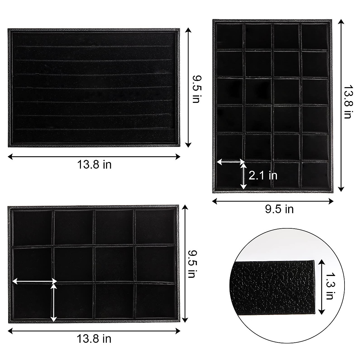 Elsjoy Set of 3 Large Black Jewelry Trays, 13.8" x 9.5" Stackable Velvet Jewelry Organizer Tray Drawer Jewelry Storage, Divided Ring Organizer Tray for Necklace, Earrings, Bracelet