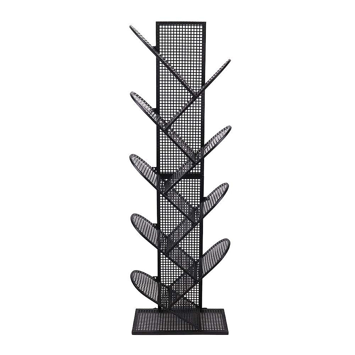 unho Tree Bookshelf Free Standing Metal Bookcase 8 Shelves Display Rack for Books, Magzines, CDs, Home Office Decor - Black