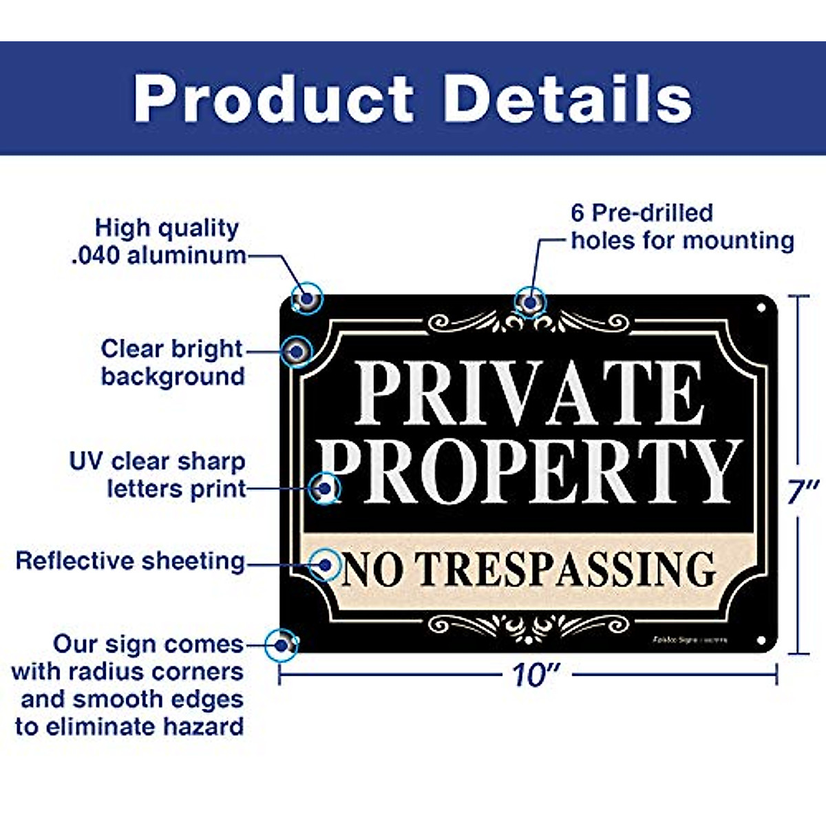 2 Pack No Trespassing Signs Private Property,10x7 Inch Rust Free Aluminum Metal Sign,Reflective,Fade Resistant,UV Protected,Weatherproof Up to 7 Years Indoor/Outdoor Use
