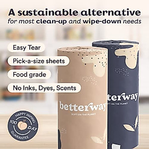 Betterway Bamboo Paper Towels - 6 Rolls, 2 Ply - Plastic Free, Disposable Kitchen Paper Towels - Select Size, Tree Free, Compostable, Strong & Absorbent - Sustainable Product w/Eco Friendly Packaging