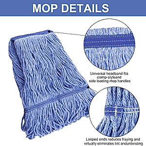 GRAREND Mop Head Replacement for Heavy Duty Commercial Mops for Floor Cleaning, Wet Industrial Blue Cotton Looped End String Head Refill (Pack of 4)