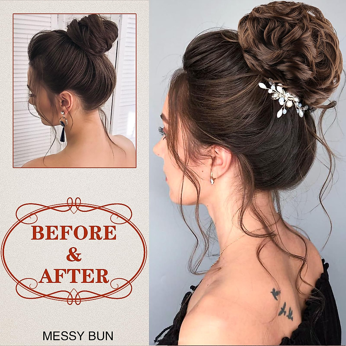 DeeThens Claw Clip in Messy Bun Hairpiece Curly Clip in Claw Bun Hair Pieces Combs add Ponytail Hair Pieces Synthetic Hair Extensions for Women (Medium Dark Brown)