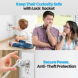 Lock Socket Outlet Lock - Anti Theft Outlet Lock to Secure Three Pronged Plugs, Innovative Way to Prevent Unplugging, Secure Locks for Cords, Includes Security Screw & Allen Wrench - White