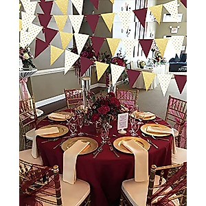 Graduation Party Decorations 2023 Maroon Gold/Birthday Party Decorations for Women Burgundy Gold Polka Dot/2pcs Triangle Bunting Banners for Burgundy Gold Birthday Party/Rustic Wedding Decorations