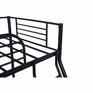 Olela Twin Over Full Metal Bunk Beds, Low Profile Bunk Beds Heavy Duty Steel Bed Frame with Safety Rail and Ladder for Boys Girls Adults Dormitory Bedroom,No Box Spring Needed (Black)