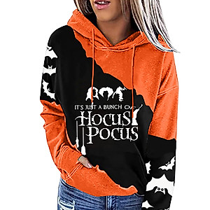 KIDDAD It's Just A Bunch of Hocus Pocus T-Shirt Women Halloween Sanderson Sisters Long Sleeve Crewneck Casual Pullover Tops Black Orange