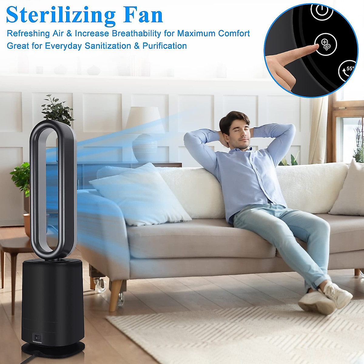 HealSmart 35-inch Space Heater Bladeless Tower Fan, Heater & Cooling Air Purifier, with Remote Control, Air Circulator Fan for Home Air Conditioner, black