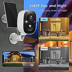 Solar Security Camera Wireless Outdoor with Solar Panel, Battery Powered 1080p WiFi Night Vision Indoor and Outdoor Motion Detection 2-Way Talk IP65 Waterproof Alarm for home security Cloud/SD Storage