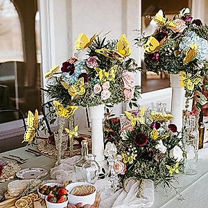 Butterfly Decorations - 48 Pcs, 4 Styles, 3D Wall Decor, Gold, Baby Shower, Flower Arrangements