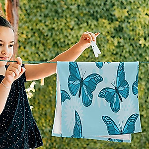 Kigai 2 Pack Pretty Blue Butterfly Hand Towels Set Kitchen Towels Super Soft Highly Absorbent Fingertip Towel for Bath,Kitchen,Gym and Spa