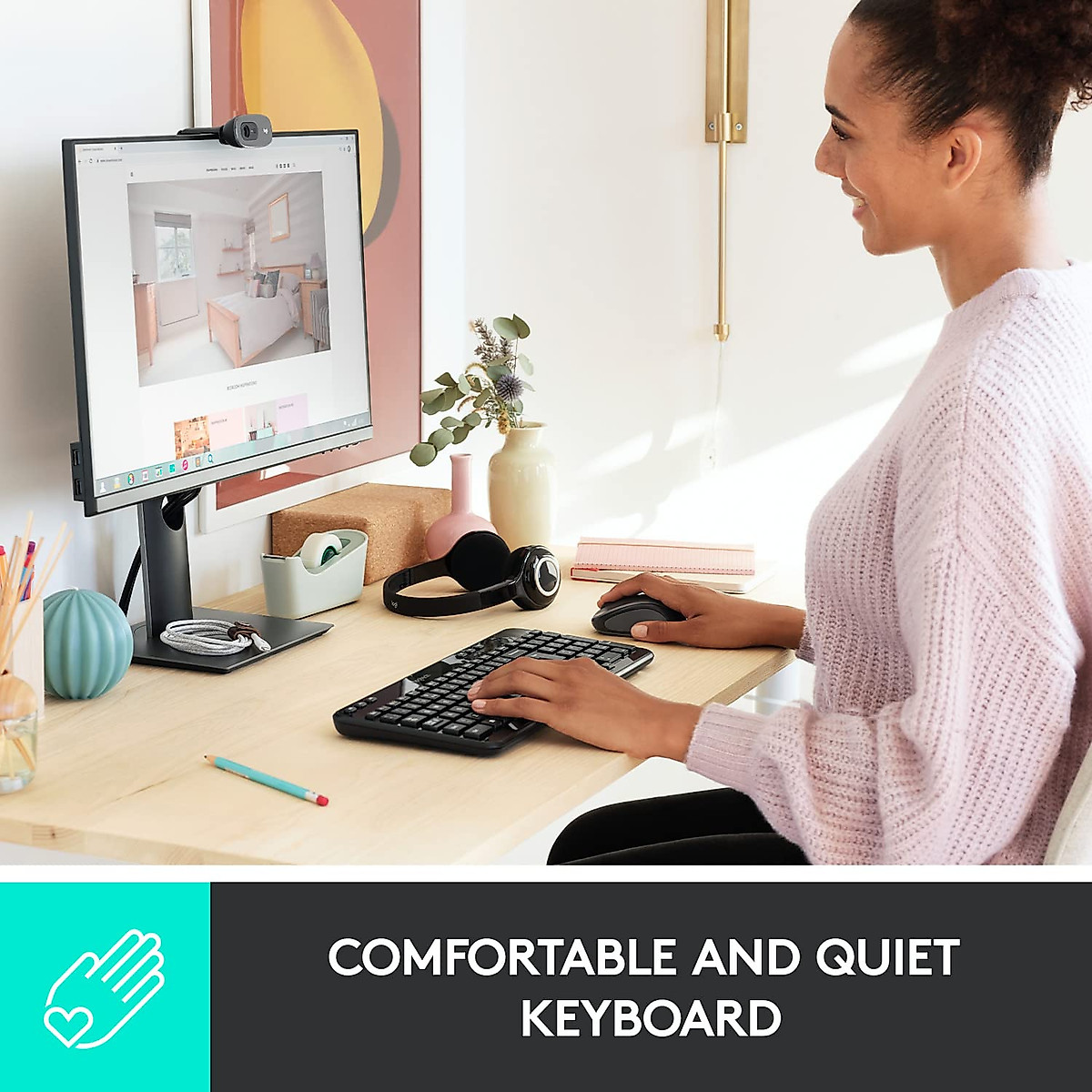 Logitech K360 Wireless USB Desktop Keyboard — Compact Full Keyboard, 3-Year Battery Life (Glossy Black)