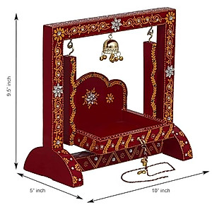 Wooden Jhula with Beautiful Laddu Wooden Jhula for Laddu Gopal janmashtami Jhula Nand Gopal Swing Palna Decorative Showpiece Red Colour 10 inch