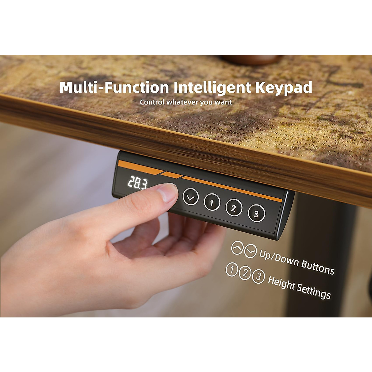 YDN Electric Standing Desk, Adjustable Height Stand up Desk, 48x24 Inches Sit Stand Home Office Desk with Splice Board,Rustic Brown Top