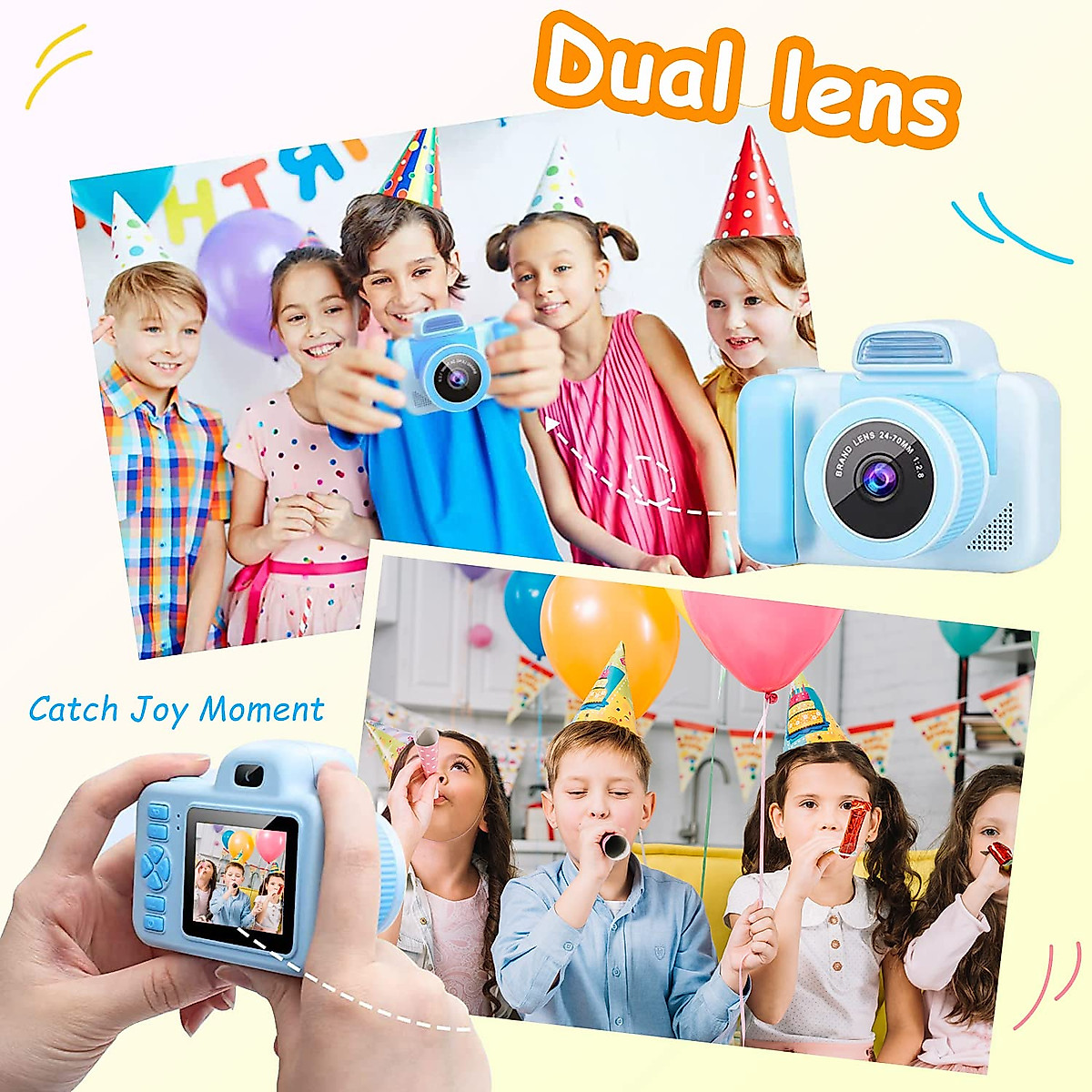 MOREXIMI Kids Camera, Digital Camera for Kids, Upgraded Rotating Zoom Lens, Mini Selfie Children Camera Toys, Christmas Birthday Gifts for 3-9 Years Old Boys Girls, 32GB Card