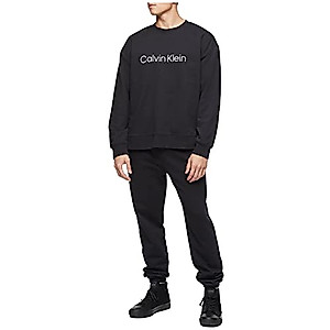 Calvin Klein Men's Relaxed Fit Logo French Terry Crewneck Sweatshirt, Black Beauty, Small