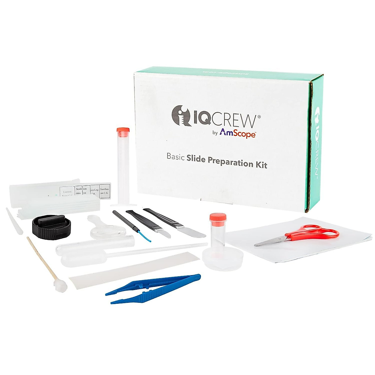 IQCrew 35-Piece Microscope Slide Preparation Kit - Essential Student Sample Specimen Set of Tools & Microscopy Accessories - SP-15