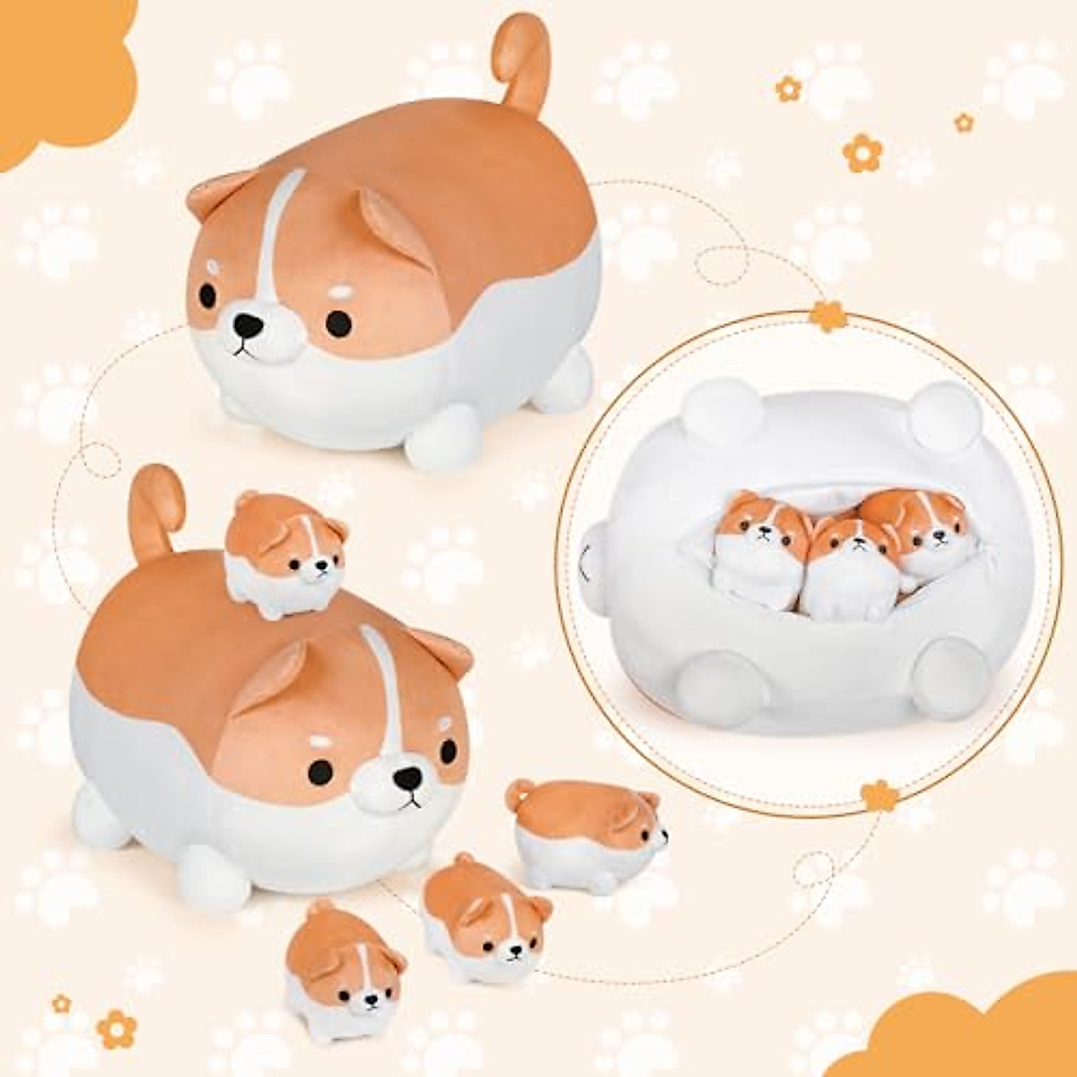 KMUYSL Unicorn Toys for Girls Ages 3 4 5 6 7 8+ Year - Unicorn Mommy Stuffed Animal with 4 Baby Unicorns in Her Tummy, Plush Toys Set for Girls, Kids (Corgi Puppies)