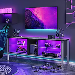 Bestier LED TV Stand, Modern Gaming Entertainment Center for 65/70 inch tv, Wood TV Stand with Glass Shelves for Living Room Bedroom, Black Marble