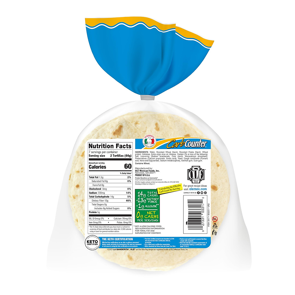 La Banderita Carb Counter® Street Taco | 4.5" Size Flour Tortillas |Zero Net Carbs |Keto Certified | 10.8 oz.| 14 Tortillas (Pack of 4)