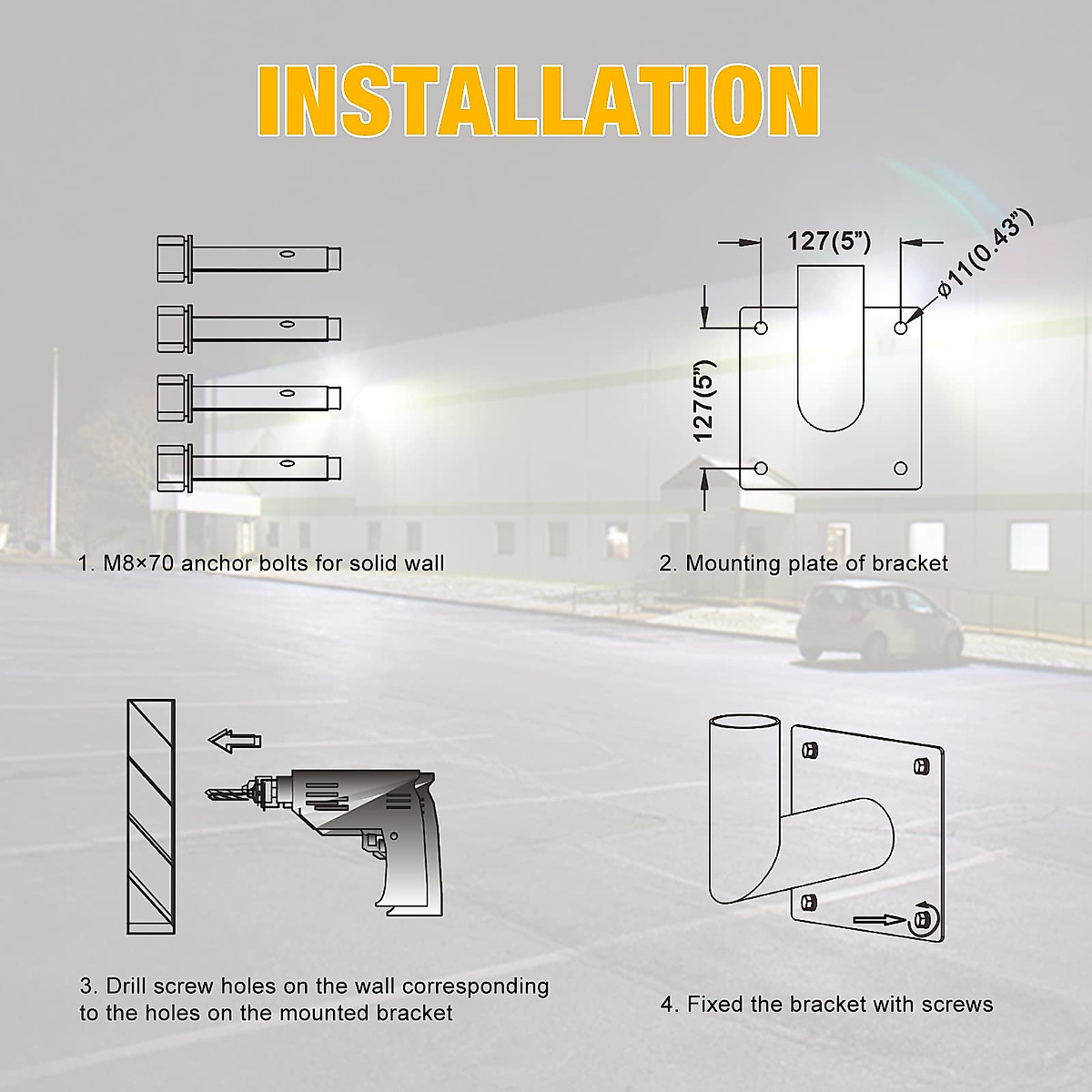 JC-LGL 150W LED Parking Lot Lights Dimmable Bundle L-Shape 90 Degree Wall Mount Bracket