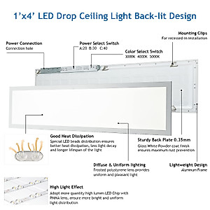 CycevSun 2x2 LED Flat Panel Light, Drop Ceiling Light 3 Color Temp Selectable & 0-10V Dimmable, 20W/30W/40W Selectable, 100-277Vac, ETL, 4 Pack