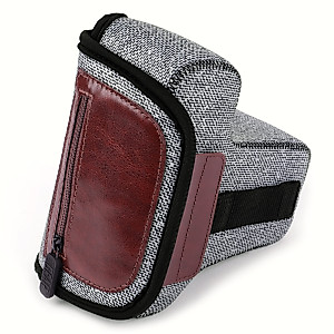 USA Gear DSLR Camera Sleeve with Neoprene Protection, Holster Belt Loop and Accessory Storage - Compatible with Canon EOS Rebel T7, 850D, 250D, R7, Nikon D3500, D5600 and More - Grey Woven Pattern