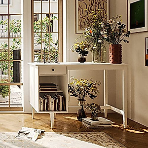 White Desk with Drawers & Shelves,43-inch Small Desk for Bedroom White Vanity Desk with Storage Drawer,Modern Home Office Computer Desk