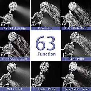 Astomi 63-Setting Dual Shower Head Faucet Set, 2 in 1 High Pressure Rain Shower Head with 7 Functions Handheld Spray, Chrome 3-Way Diverter Shower System Include Brass Valve and Trim Kit