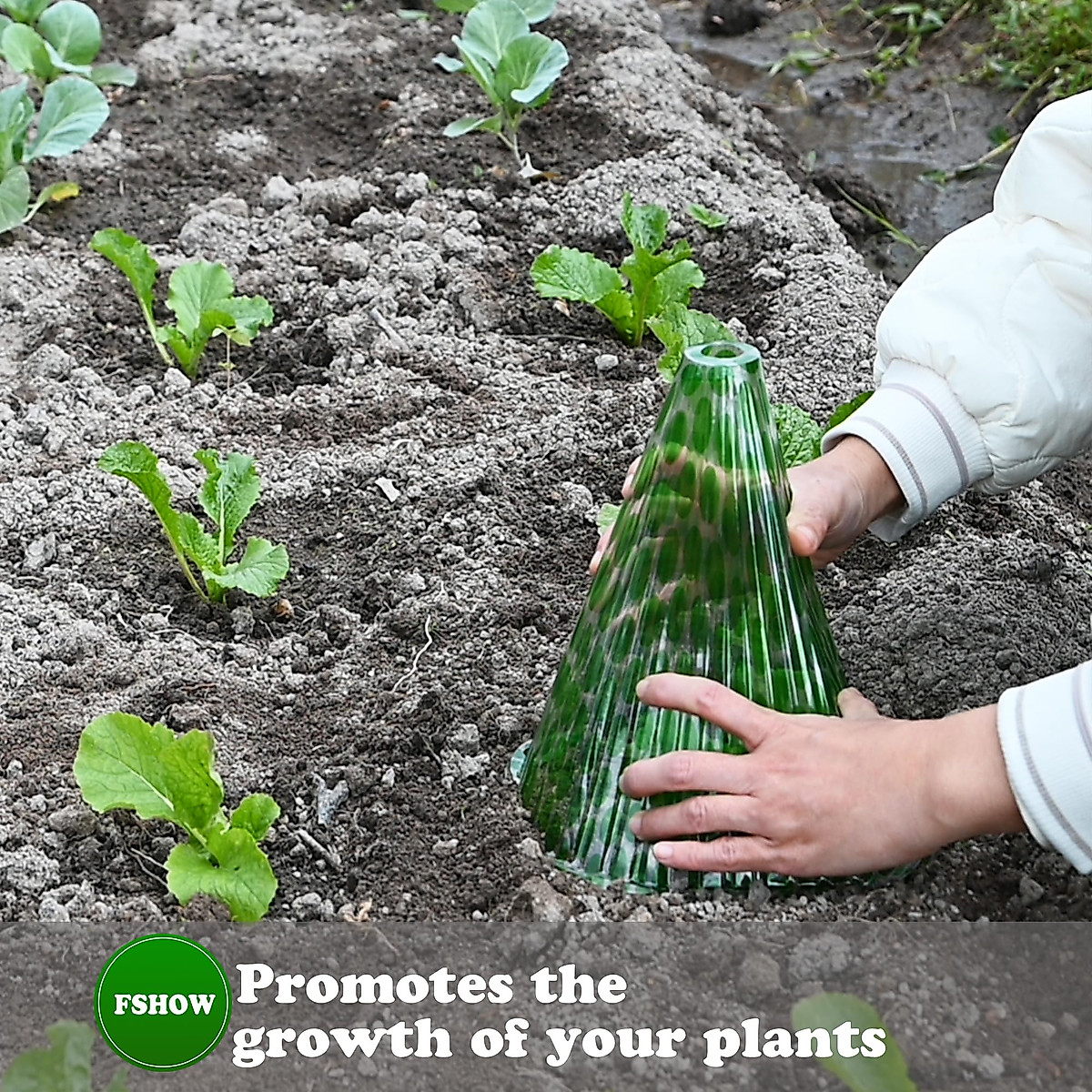 Fshow Garden Cloches,20 Pack Reusable Plant Bell Cover,Bell Jar Cloches for Protection Against Sun, Frost, Snails Etc. (Dark Green)