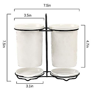 Kelendle Ceramic Caddy Cutlery Holder with Metal Base Utensil Organizer Flatware Organizer for Kitchen Countertop Table Cabinet Pantry, Mask