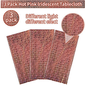 3PCS Iridescence Plastic Tablecloths Shiny Disposable Laser Rectangle Table Covers Holographic Foil Tablecloth Iridescent Party Decoration Birthday Bridal Wedding Christmas 54" x 108", Rose Gold