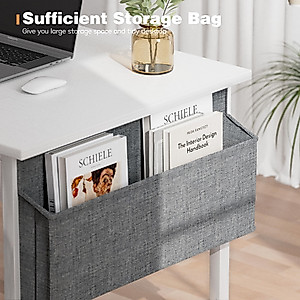 Shahoo Small Computer Desk for Bedroom 32 Inch Office Writing Work Study Kids Student Bedroom Wood Modern Simple Table with Storage Bag & Headphone Hooks, White