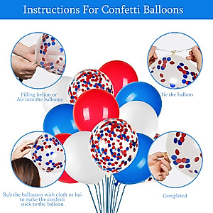 Blue White and Red Birthday Decorations, Patriotic Party Supplies Kit for Men Women Boys Grils, Happy Birthday Banner Paper Pompoms Red Blue Confetti Balloons Star Streamer for 4th of July Baseball
