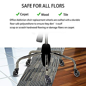 Office Chair Wheels Replacement, Office Chair 3" Caster Wheels，Set of 5 -Heavy Duty Polyurethane Chair Casters -Wood & Hardwood Floors