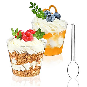 TOFLEN 50 Pack 5 oz Mini Dessert Cups with Spoons, Round Cake Cups Party Serving Cups for Parfait, Appetizers, Cocktails, Dessert Shooters & Dessert Shot Glasses