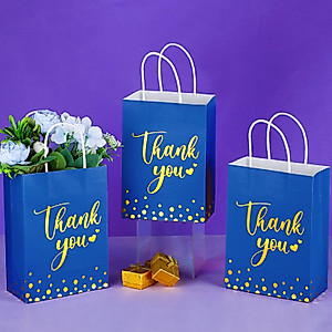 PerKoop 60 Pcs Thank You Gift Bags Bulk Paper Gold Thank You Wedding Bags with Handle for Business, Shopping, Wedding, Baby Shower, Party Favors (Royal Blue)