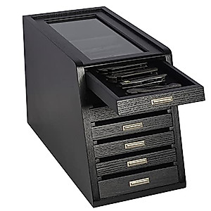 DisplayGifts Knife Storage Glass Top Display Case Holder Tool Storage Cabinet with Felt Bottom Drawers Black