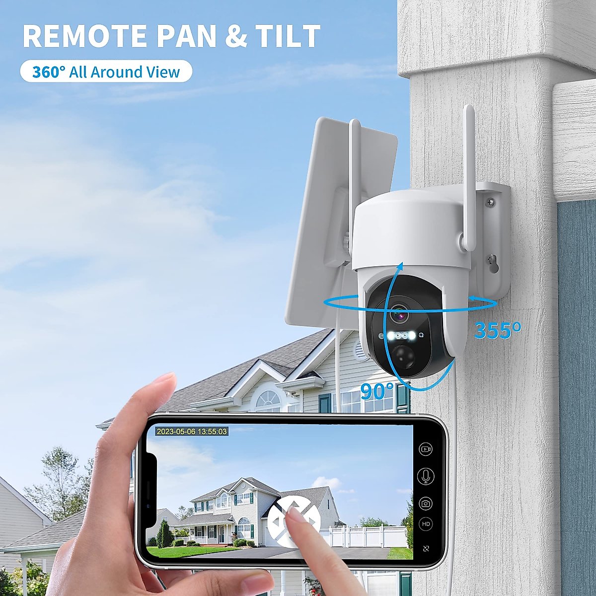Ankway Solar Security Camera, Wireless Outdoor Cameras with Smart App, Color Night Vision, 360° PTZ WiFi Camera, IP65 Waterproof, AI Detection, 2-Way Talk, 3.5W Solar Powered Panel