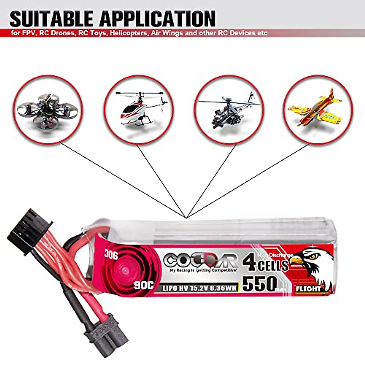 CODDAR 2 Packs 550mAh 4S 15.2V 90C HV LiPo Battery with XT30 Connector for RC Racing Drone FPV Quads Quadcoper Like Brushless Torrent 110 Beta FPV Beta 85X Whoop