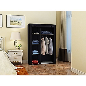 JEROAL Closet Wardrobe Portable Clothes Storage Organizer with Multi-Tier Shelves and Dustproof Non-Woven Fabric Cover, 41.73x17.72x65.35 in(WxDxH) (Black)