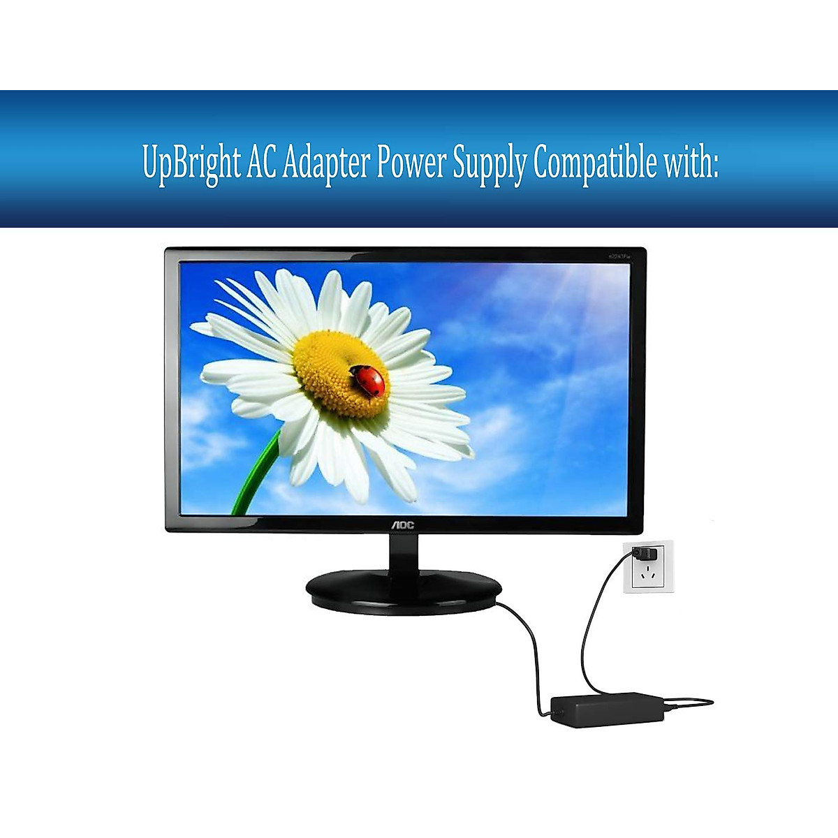 UpBright 12V AC/DC Adapter Compatible with AOC LED LCD Monitor I2367F I2367FH I2757FH-B I2267FW I2267FH I2067F I2353PH 230LM00005 E2351F E2043FK E2343FK E2243FW LM720 LM729 LM800 LM914 ADPC1245