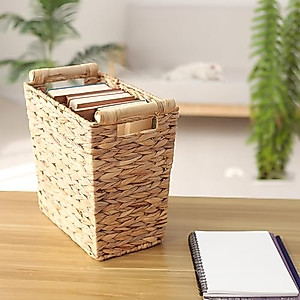 Wicker Trash Basket with Wooden Handles | Wicker Bathroom Trash Can | Woven Trash Can | Wicker Waste Basket for Bathroom, Bedroom, Living Room, Office