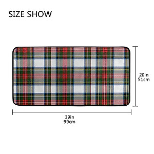 Tartan Plaid Kitchen Rugs Comfort Soft Standing Mats Water Absorb Microfiber Non Slip Kitchen Rug Bathroom Mat Checkered Doormat Carpet 39" X 20"